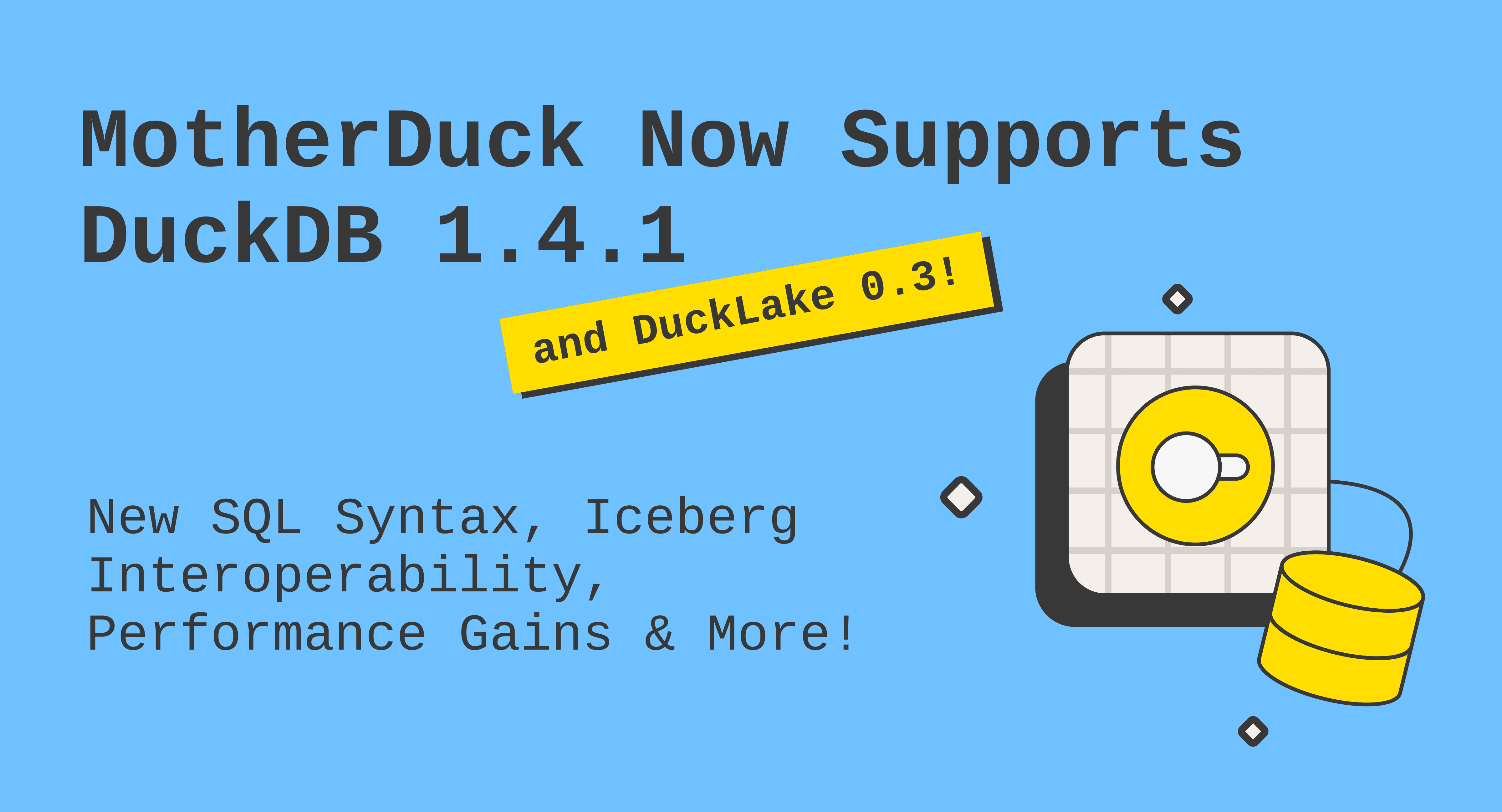 DuckDB 1.4.1 and DuckLake 0.3 Land in MotherDuck: New SQL Syntax, Iceberg Interoperability, and ...